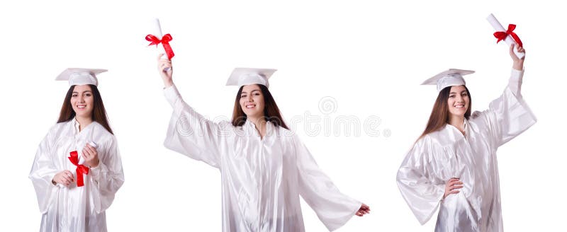 La Muchacha Graduada Con El Diploma Aislado En Blanco Foto de archivo ...
