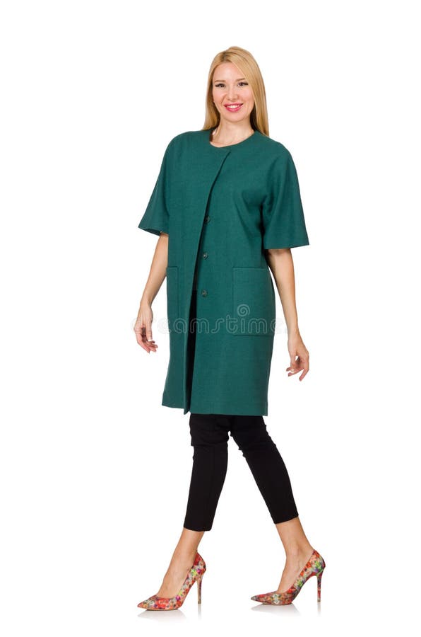 La Mujer En La Capa Verde Aislada En Blanco Foto de archivo - Imagen de ...