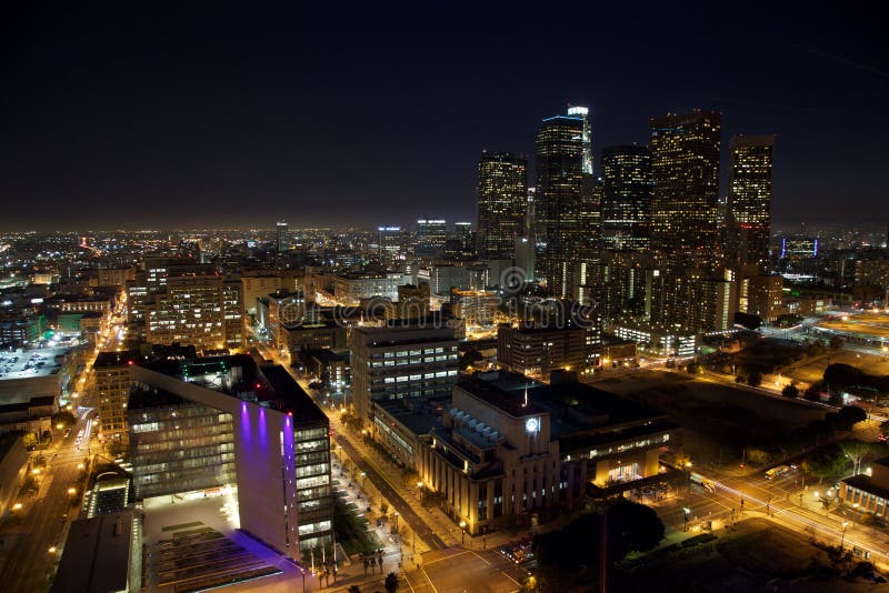 Downtown LA Night Los Angeles Sunset Skyline California Stock Image ...
