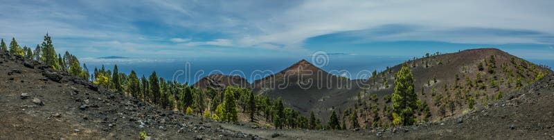 La Palma Volcanos Landscape Panoramic Stock Photo - Image of volcanic ...