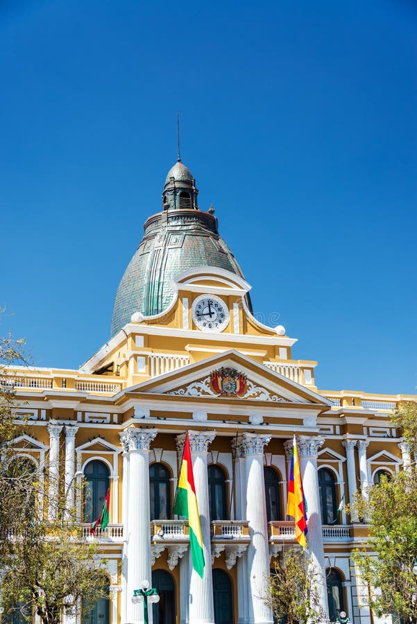 Bolivian Government Building, La Paz Stock Photo - Image of flag ...