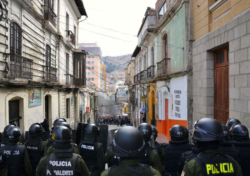 La Paz City and Riot Police Editorial Photo - Image of violent ...