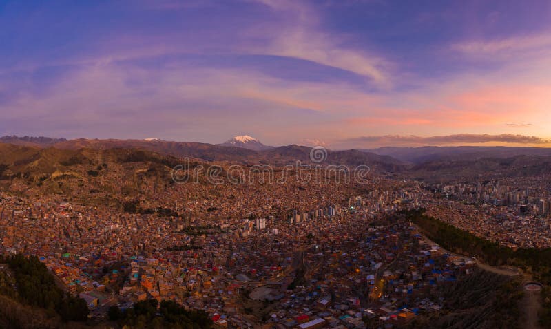 La Paz Cityscape and Illimani Mountain at Night Stock Image - Image of ...