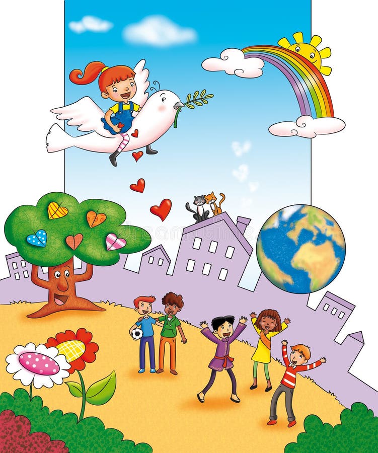 La paz en el mundo stock de ilustración. Ilustración de raza - 67137756