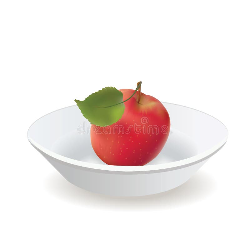 La Pomme Est Rouge Avec Une Feuille D'un Plat Blanc Illustration de ...