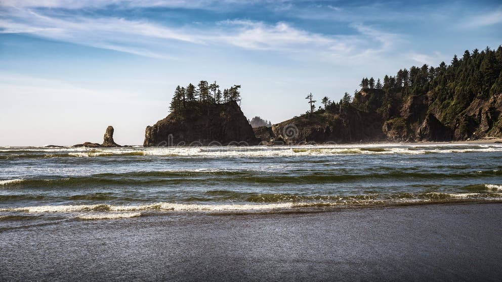 La Push Second Beach with Sea Stacks, Waves, and Forested Cliffs ...