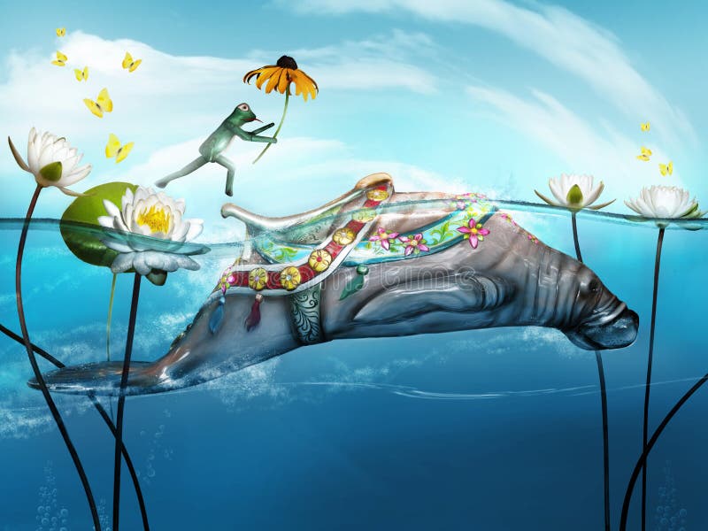 La Rana Che Salta Sul Manatee Illustrazione di Stock - Illustrazione di ...