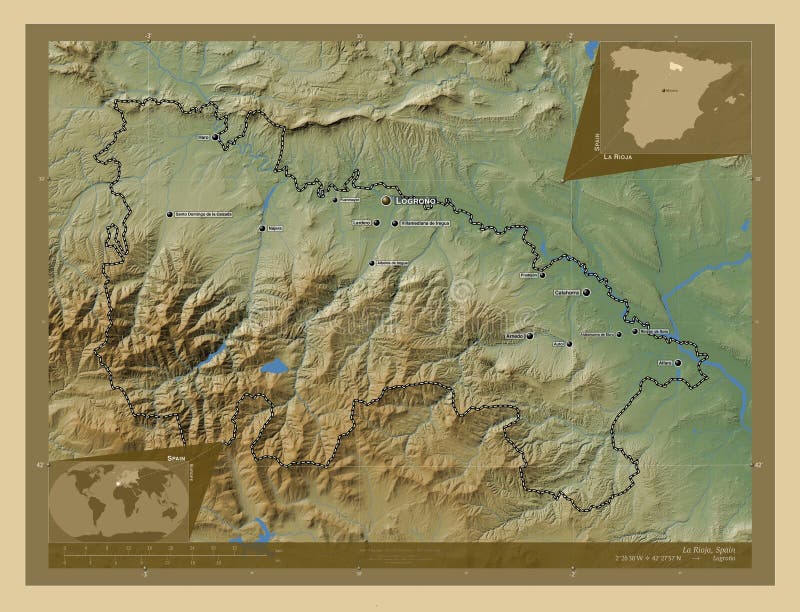 La Rioja, Spain. Physical. Labelled Points of Cities Stock Illustration ...