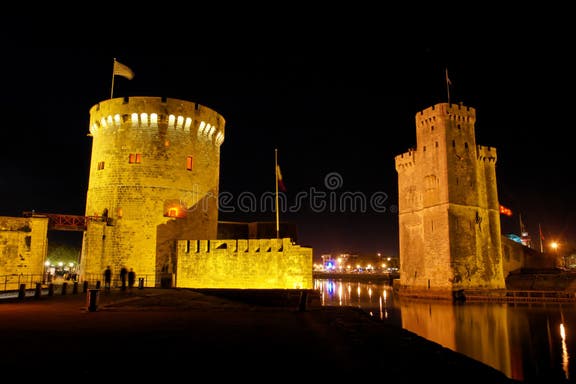 La Rochelle gate at night stock photo. Image of history - 9714118