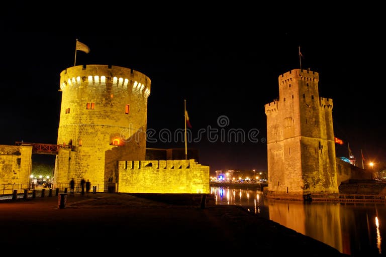 La Rochelle gate at night stock photo. Image of history - 9714118
