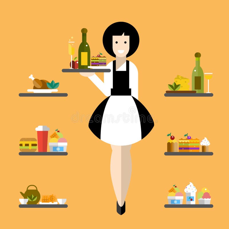 La Serveuse Tient Le Plateau Et Montre Le Menu Illustration de Vecteur ...