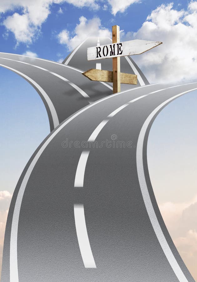 Segnale Di Direzione Di Roma Sul Cartello Della Strada Con I Titoli ...