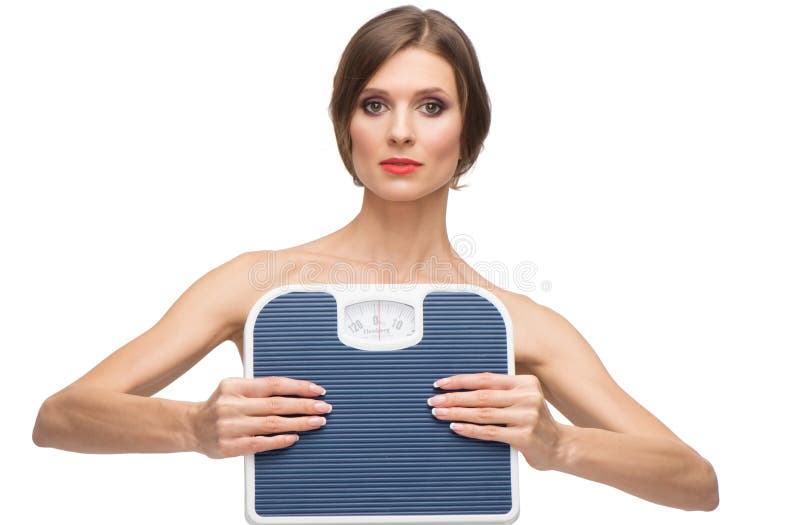 La Tenencia Hermosa De La Mujer Pesa Foto de archivo - Imagen de ...