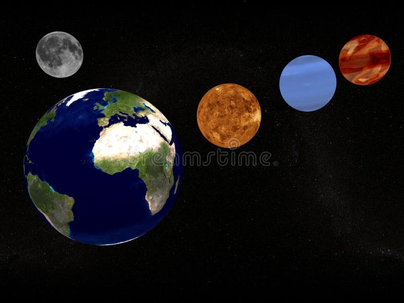 La Terre Et Lune Dans L'univers Profond Illustration Stock ...