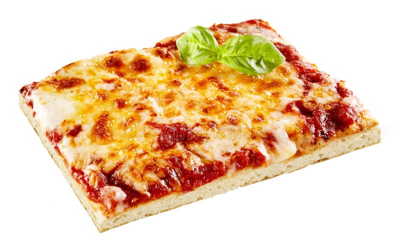La Tranche Carrée De Pizza De Fromage Avec Le Basilic Part Photo stock ...