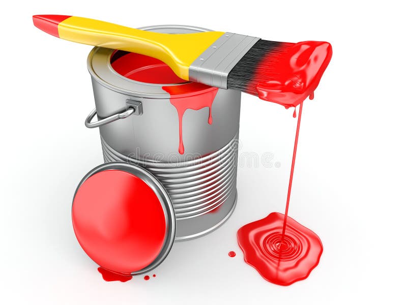 Dipinga Il Secchio, Il Pennello E La Macchia Rossa 3d Rendono ...