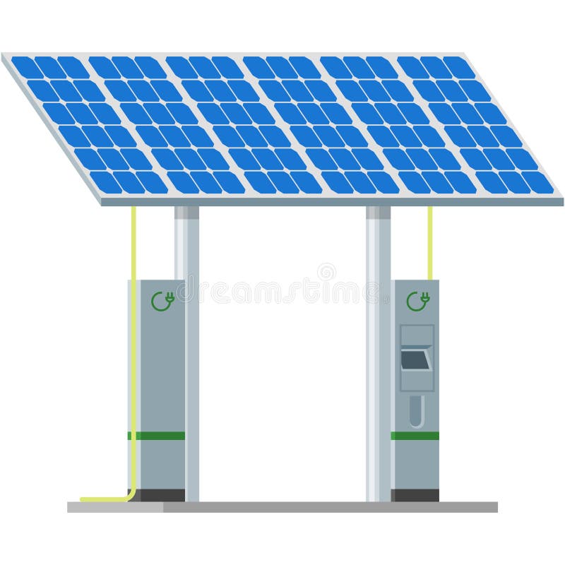 Laadstation Voor Elektrische Autos Met Vector Van Zonnepanelen Vector