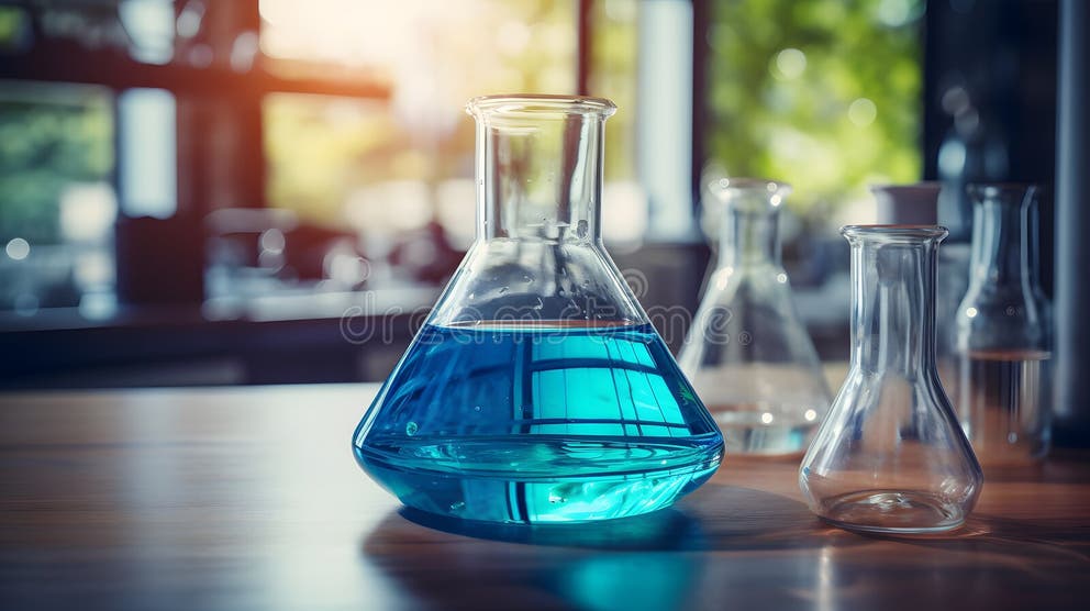 Lab Analysis: Vibrant Blue Solution in Glass Beaker Stock Illustration ...