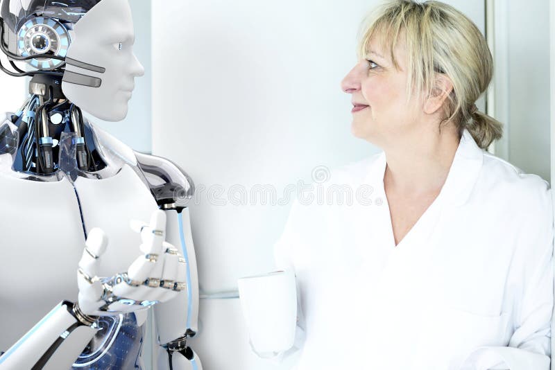 Scientist and Humanoid Robot Work Together Stock Photo - Image of ...