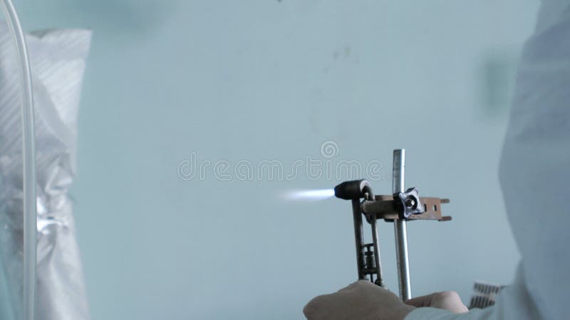 Man Prepare for Laboratory Work with Fire. Chemical Elimination ...