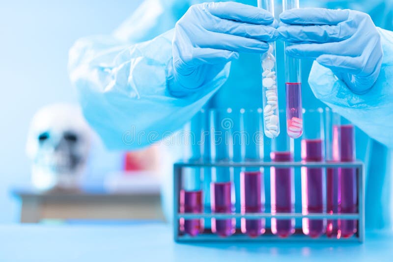 Lab Assistant Uniform with Mask Gloves Holding Test Tube with Science ...