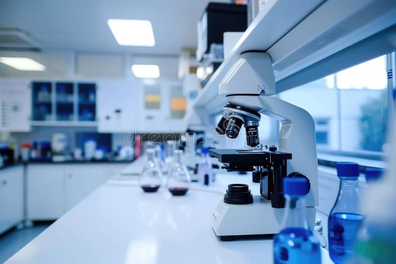A Lab Bench with a Microscope on it Stock Image - Image of biochemistry ...