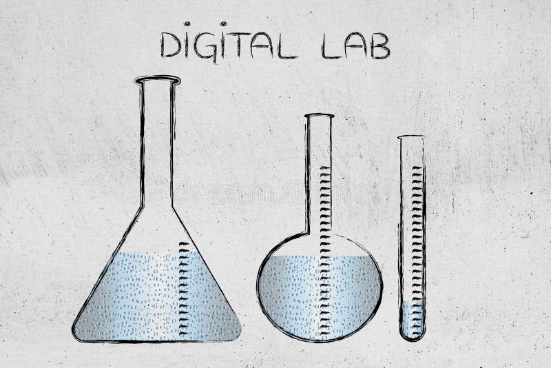 Lab Bottles with Binary Code, Digital Lab Concept Stock Illustration ...