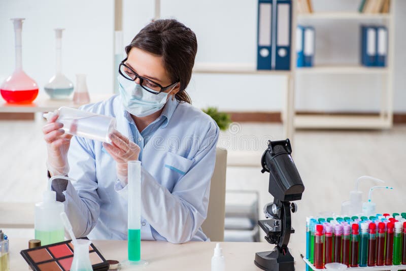 The Lab Chemist Checking Beauty and Make-up Products Stock Image ...