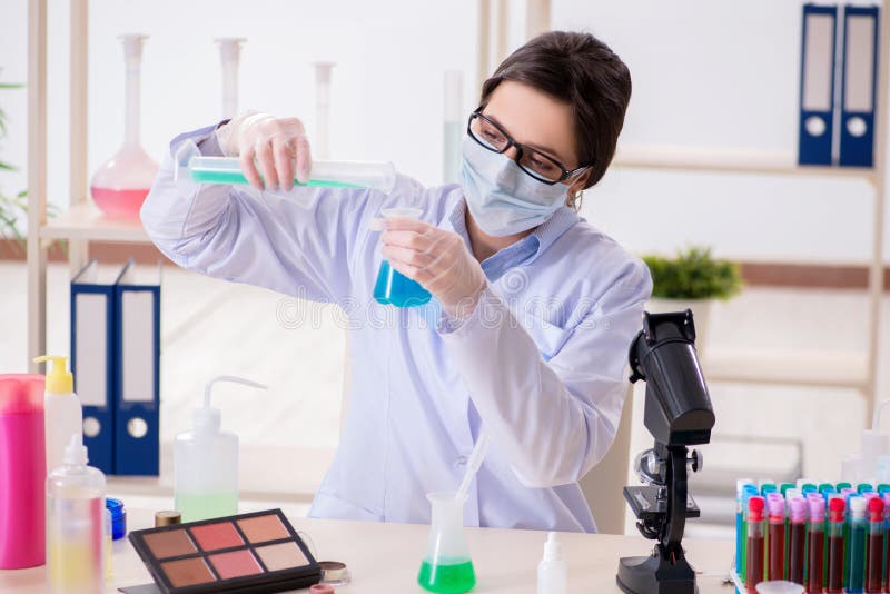 The Lab Chemist Checking Beauty and Make-up Products Stock Image ...