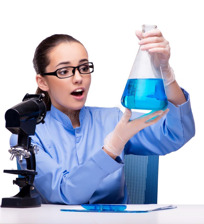Lab Chemist Working with Microscope and Tubes Stock Image - Image of ...