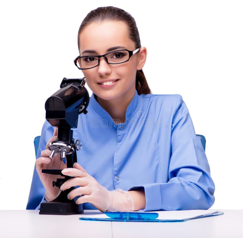 Lab Chemist Working with Microscope and Tubes Stock Photo - Image of ...