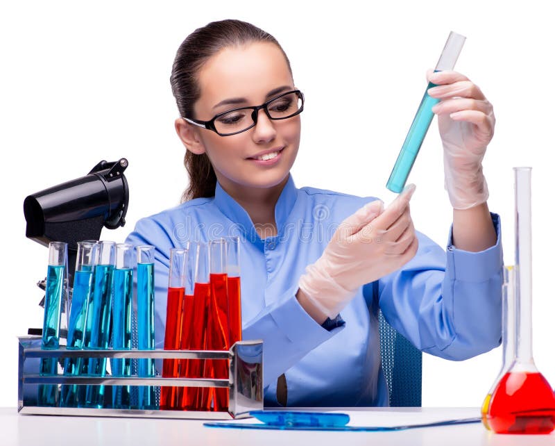 Lab Chemist Working with Microscope and Tubes Stock Image - Image of ...