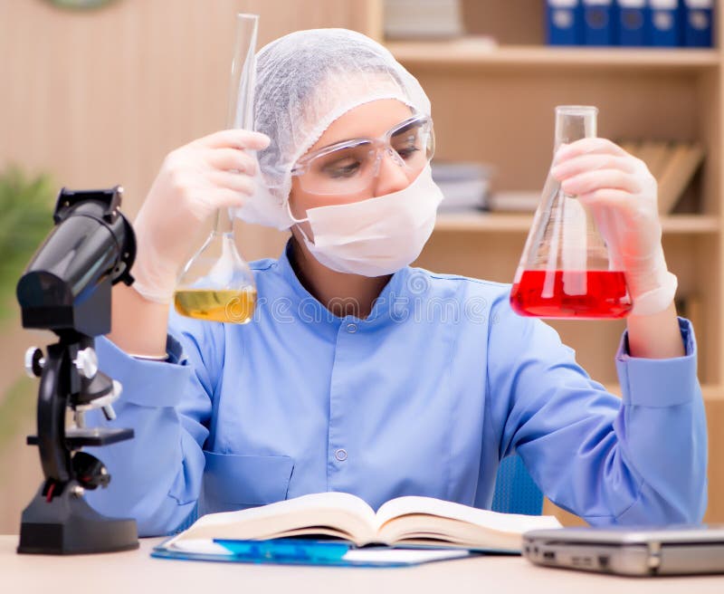 Lab Chemist Working with Microscope and Tubes Stock Image - Image of ...