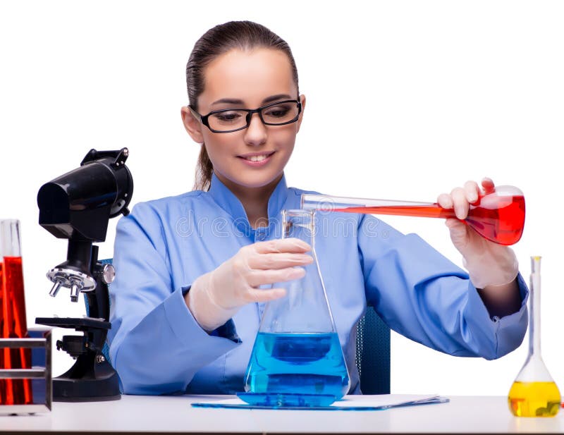Lab Chemist Working with Microscope and Tubes Stock Photo - Image of ...