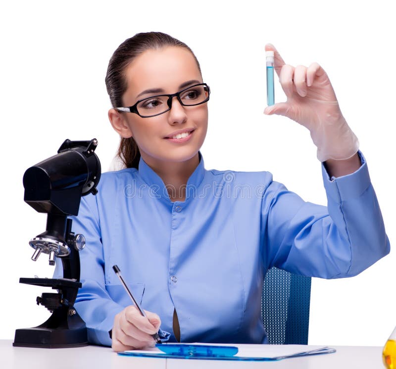 Lab Chemist Working with Microscope and Tubes Stock Image - Image of ...