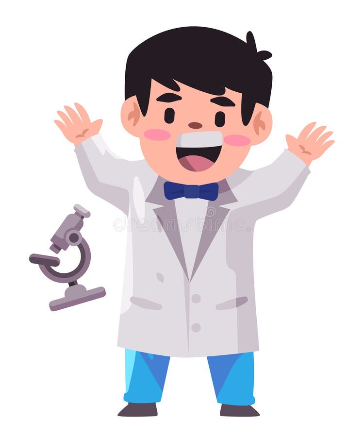 Lab Coat Costume Kids Pose Standing Smile Microscope Cartoon Stock ...