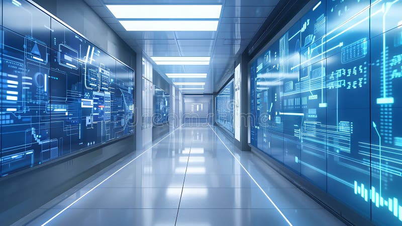 Lab Corridor with Interactive Screens Stock Illustration - Illustration ...