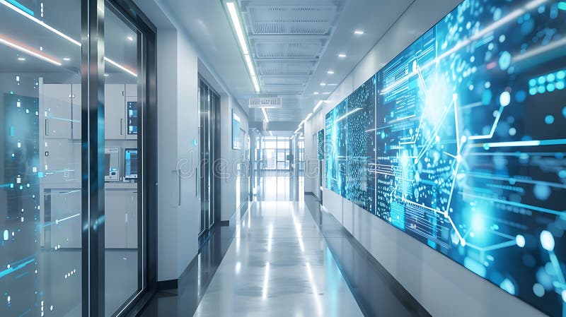 Lab Corridor with Interactive Screens Stock Illustration - Illustration ...
