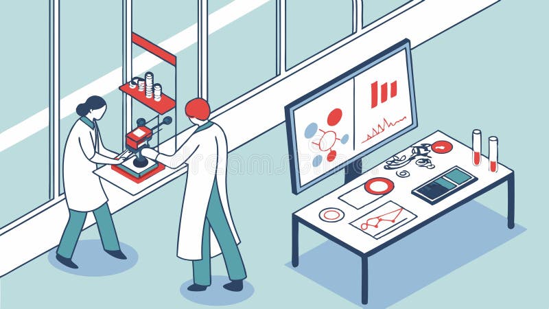 Lab Data Analysis, Scientists at Workstation, Vector Design Generative ...