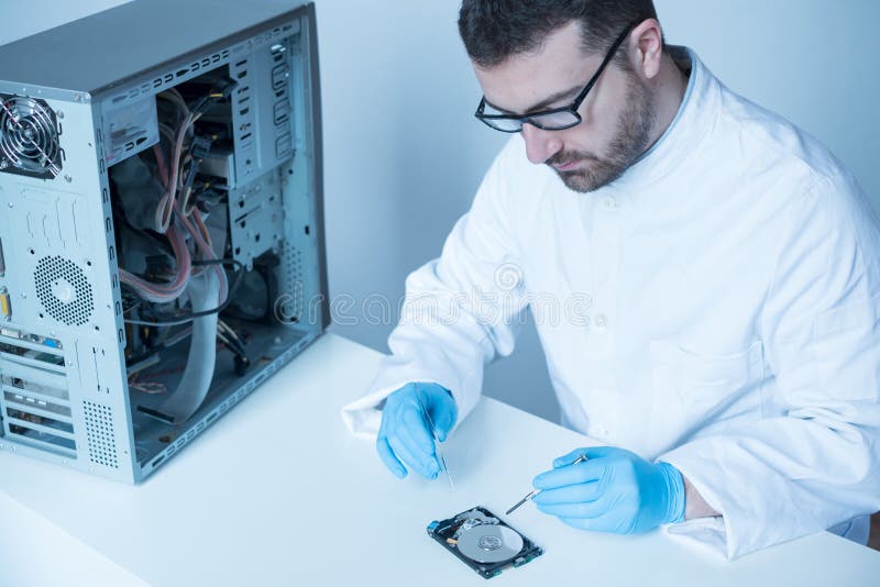 Lab Engineer Working on Broken Hard Disk Stock Photo - Image of ...