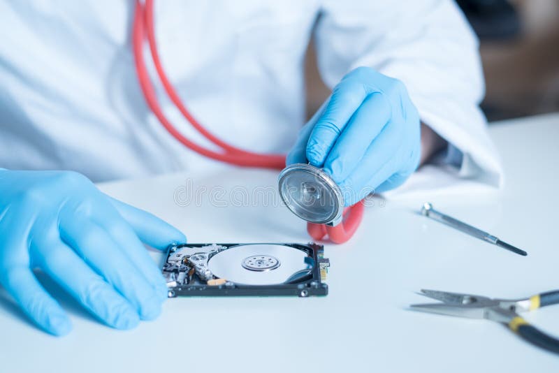 Lab Engineer Working on Broken Hard Disk Stock Photo - Image of loss ...