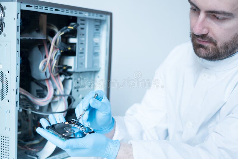 Lab Engineer Working on Broken Hard Disk Stock Image - Image of backup ...