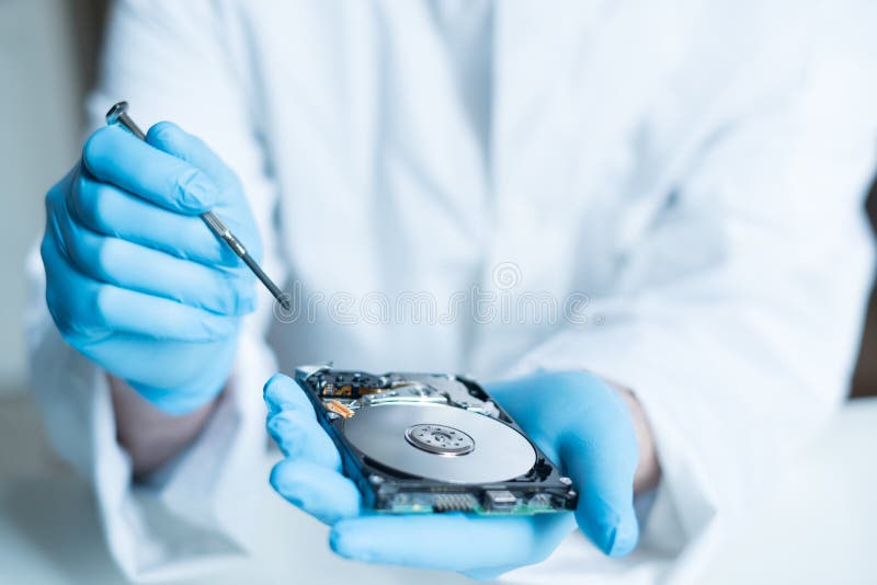 Lab Engineer Working on Broken Hard Disk Stock Image - Image of problem ...