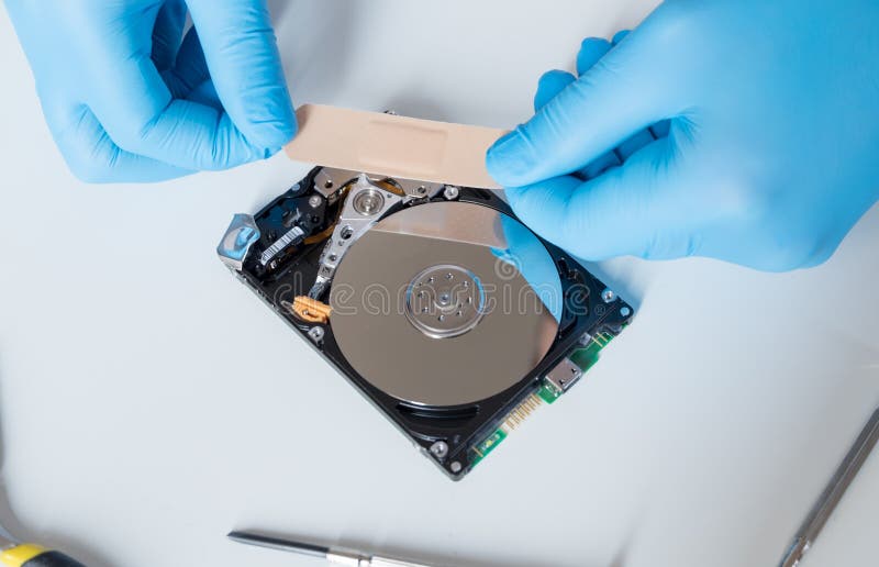 Lab Engineer Working on Broken Hard Disk Stock Photo - Image of ...