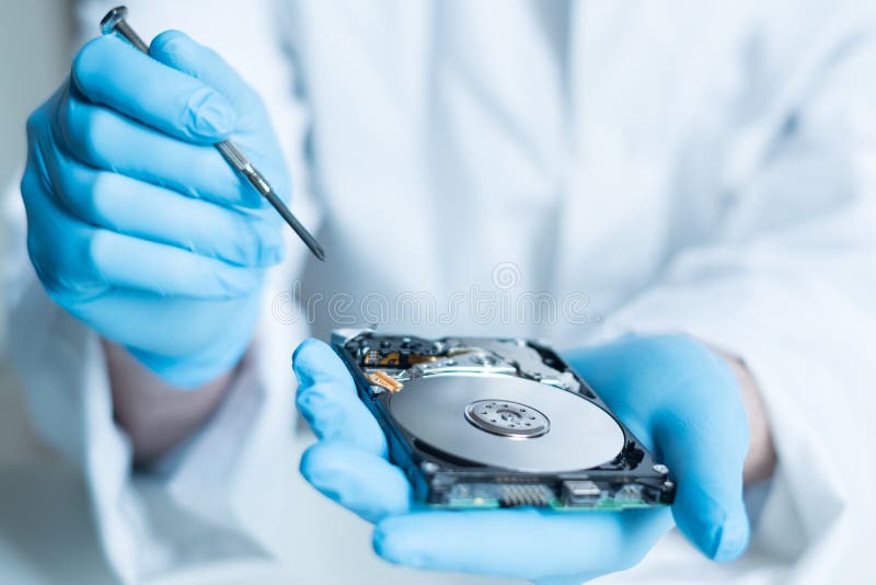 Lab Engineer Working on Broken Hard Disk Stock Image - Image of ...