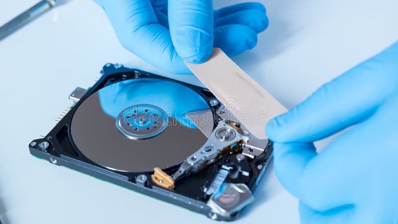 Lab Engineer Working on Broken Hard Disk Stock Photo - Image of files ...