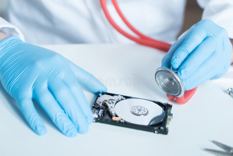Lab Engineer Working on Broken Hard Disk Stock Photo - Image of problem ...