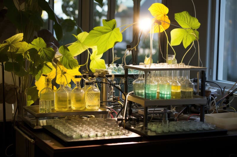 Lab Equipment with Leaf Samples, Studying Artificial Photosynthesis ...