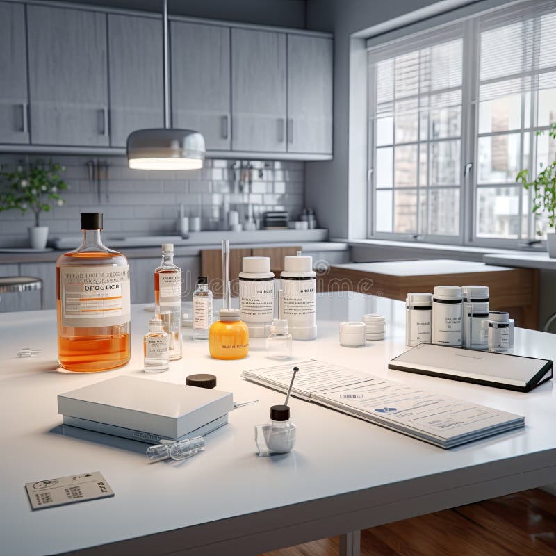 Tabletop Display of Various Laboratory Equipment and Supplies with a ...