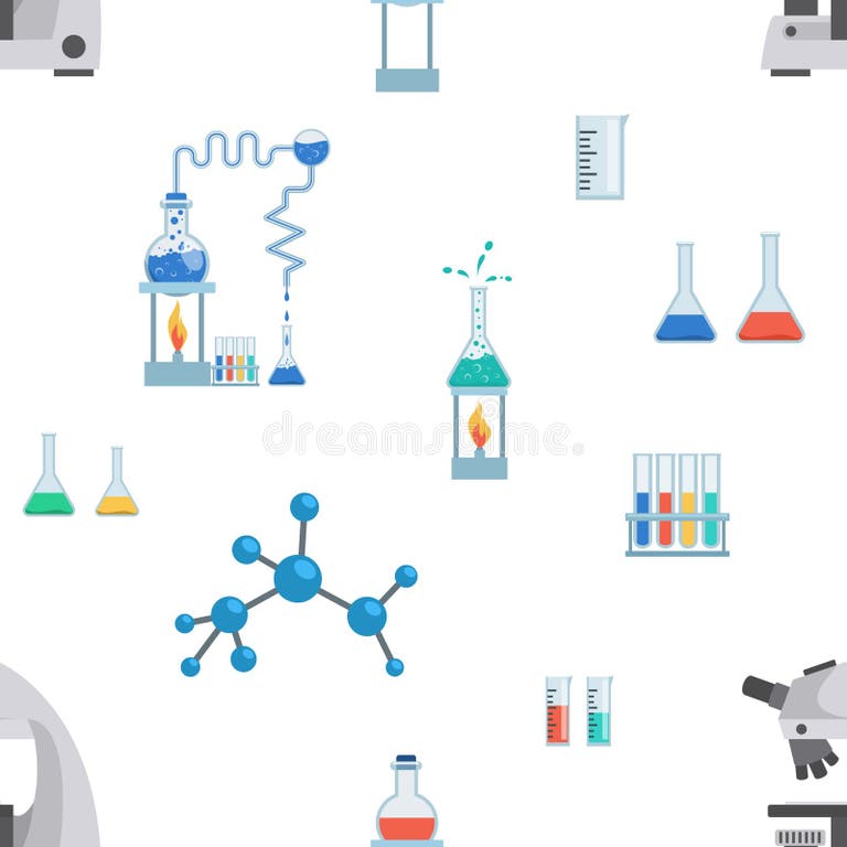 Lab Equipment Flat Vector Seamless Pattern. Test Tubes, Chemistry ...